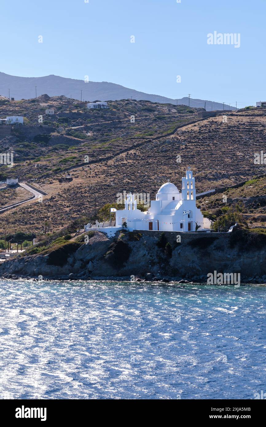 View of the beautiful whitewashed church of Saint Irene in Ios Greece ...