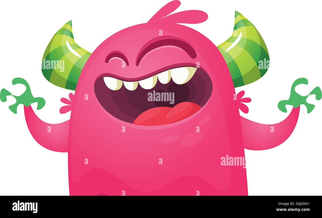 Funny cartoon smiling monster character. Illustration of cute and happy ...