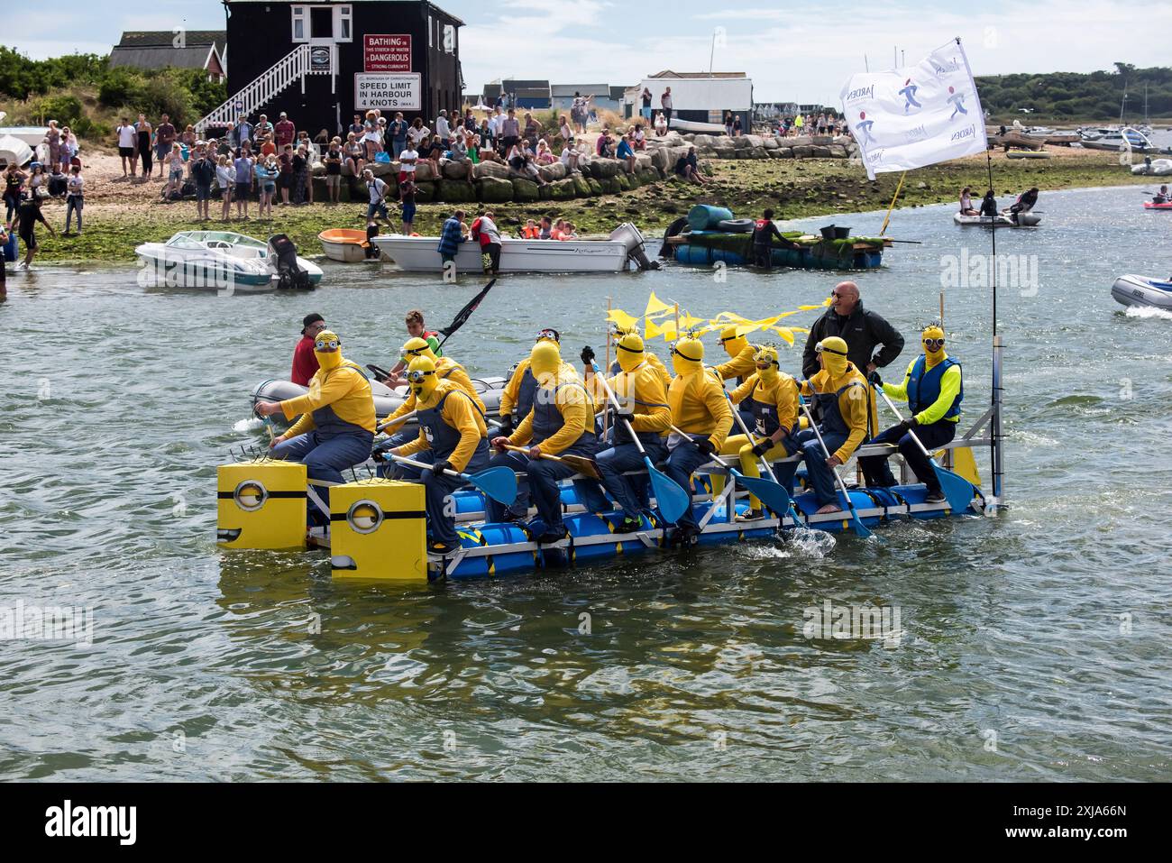 Mudeford RNLI fun day, charity event raft race in the harbour Stock ...