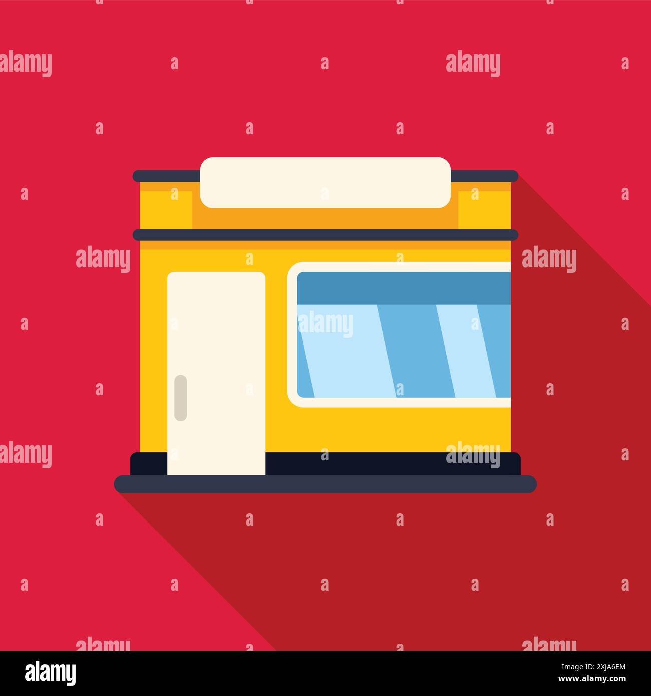 Yellow storefront building facade with awning is casting a shadow on a ...