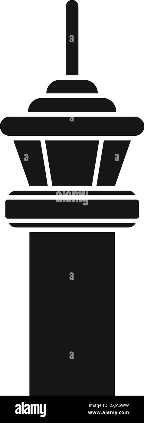 Simple black and white icon of an airport control tower, representing ...