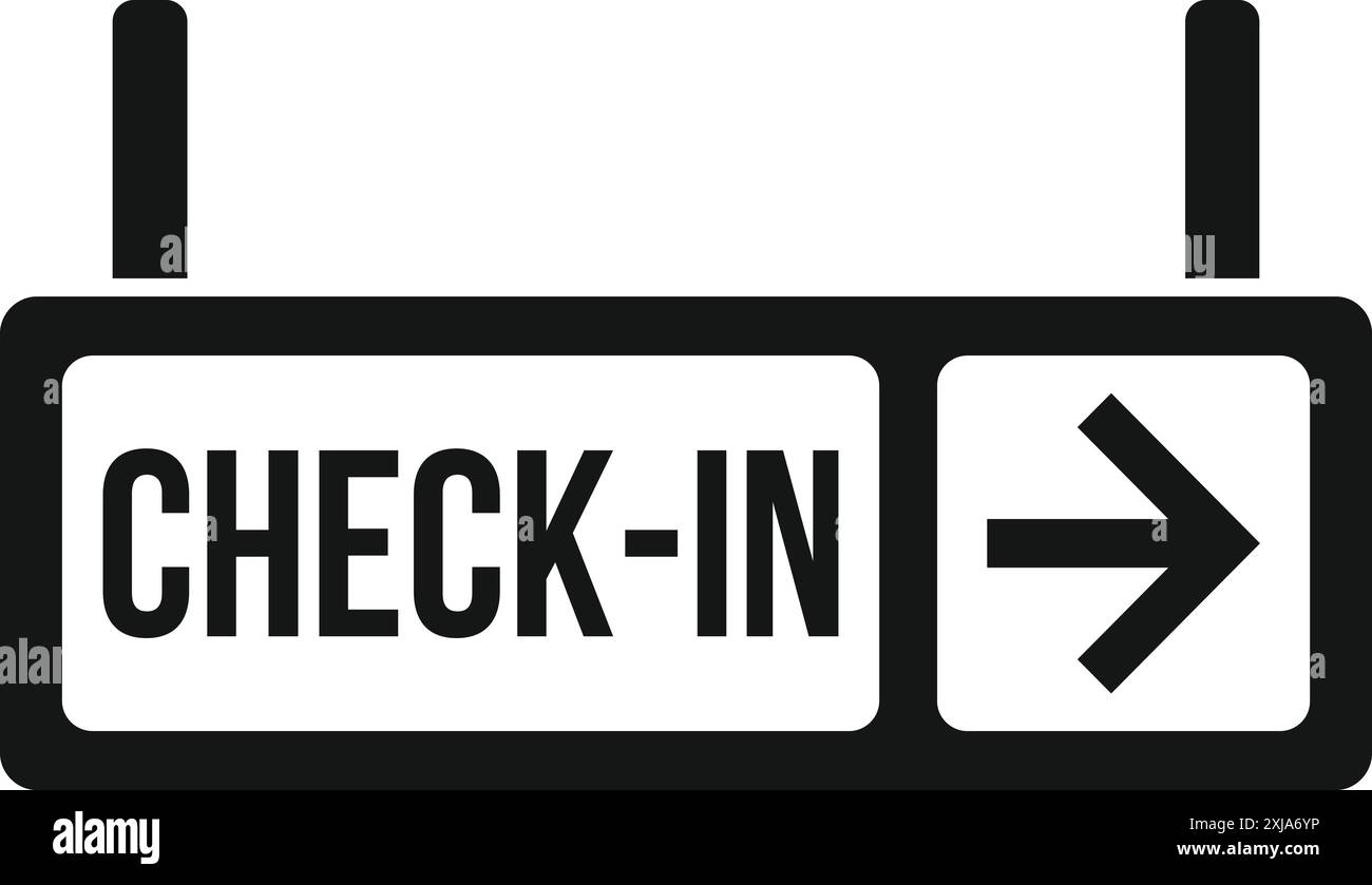Black and white icon of an airport sign indicating check in, guiding ...