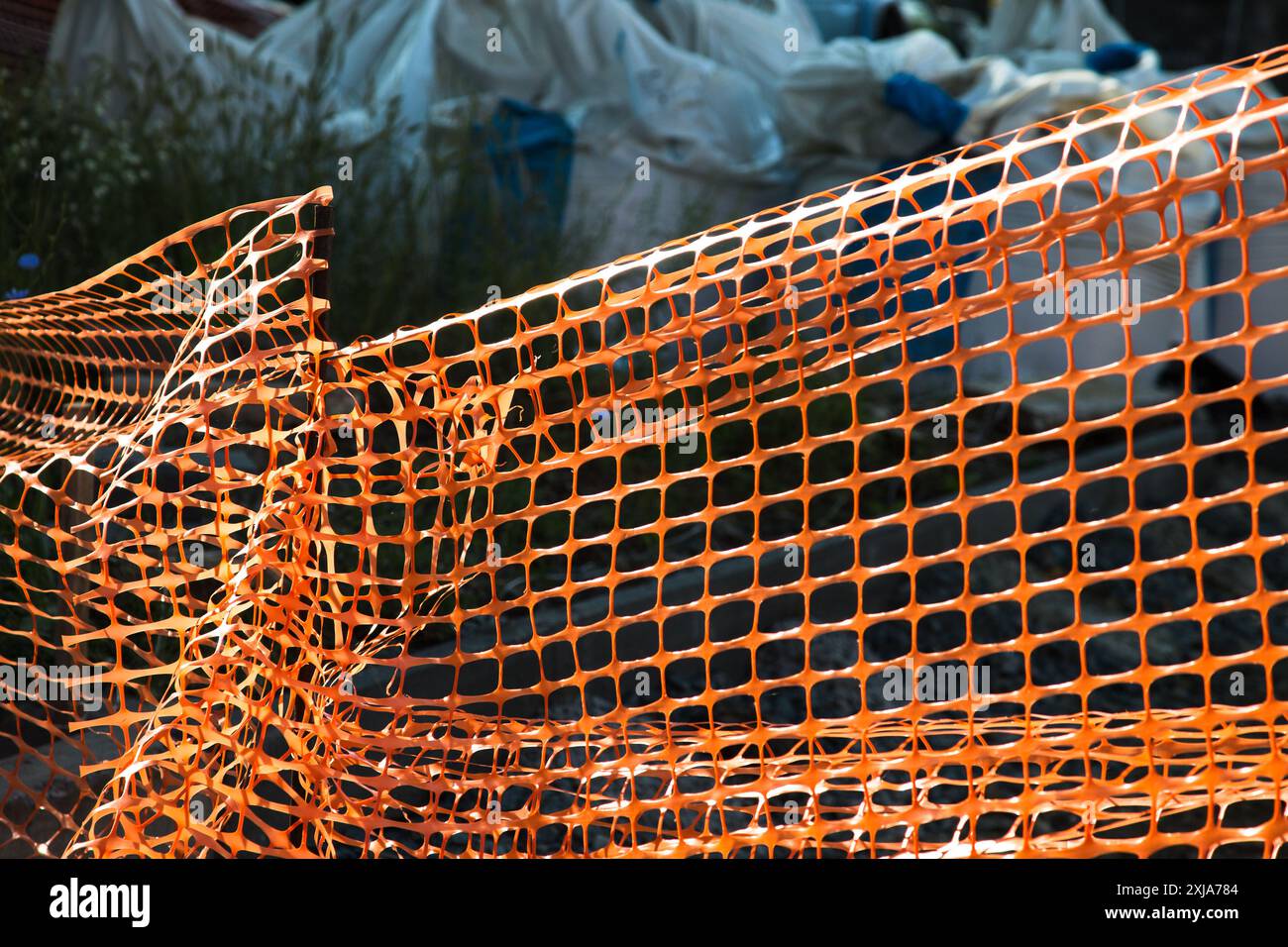 Soft fence made of plastic mesh for fencing objects and construction ...