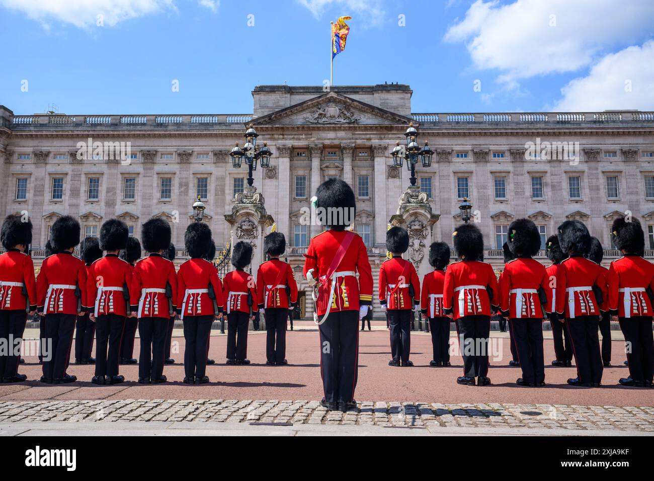London, UK. 17 July 2024. Grenadier Guards line up outside Buckingham ...