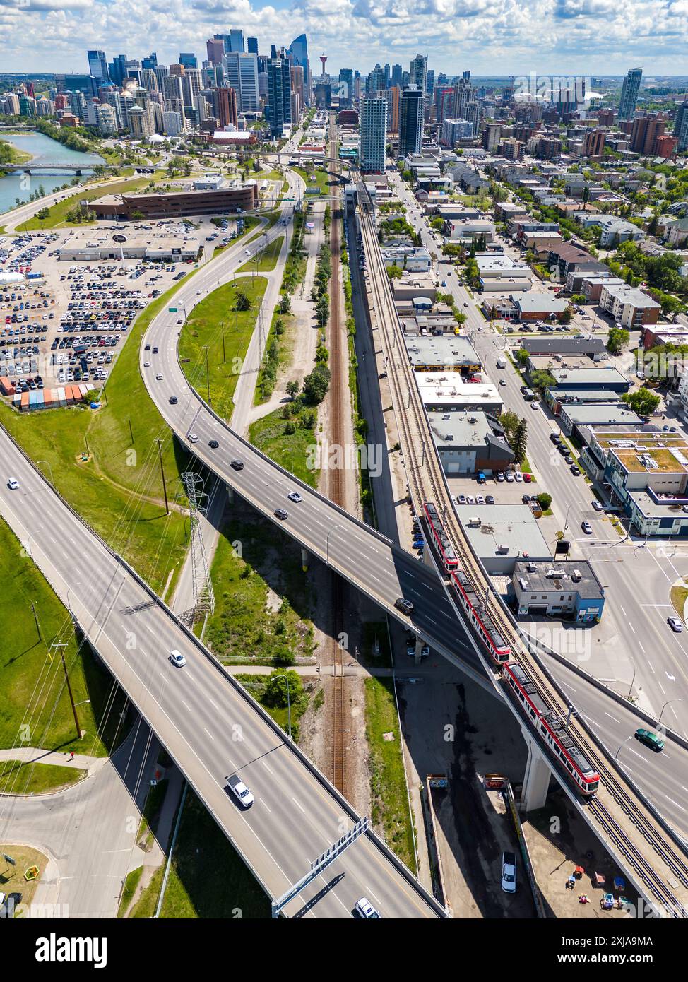 Calgary Alberta Canada, JUne 20 2024: Overpasses and rail transit ...