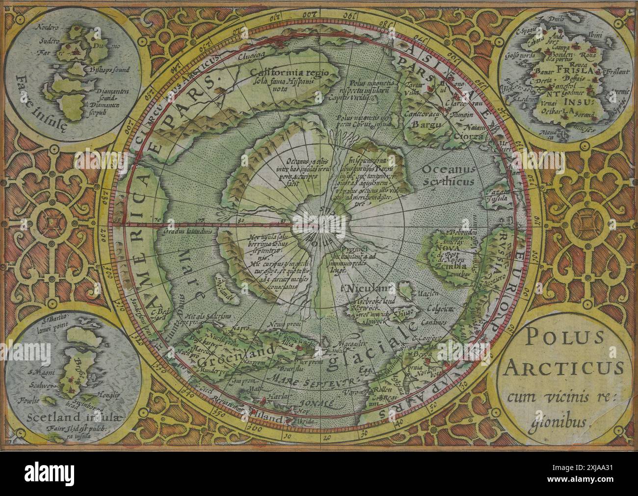 Vintage Illustrative Map/ The Arctic Pole with neighboring countries ...