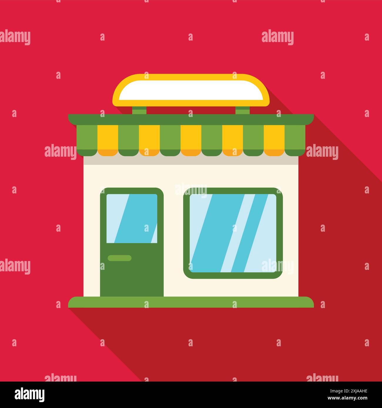 Small business storefront building facade with awning sign is ...