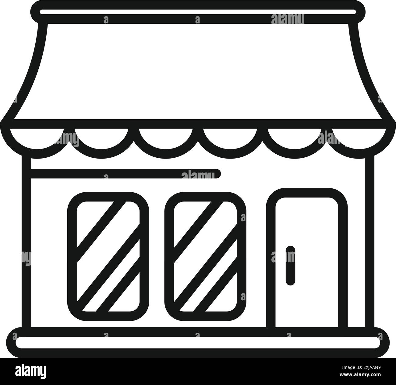 Simple line art icon of a small business storefront with a striped ...