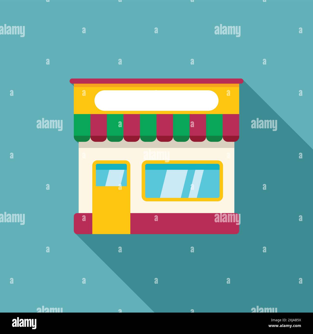 Small business store front building with awning sign representing ...