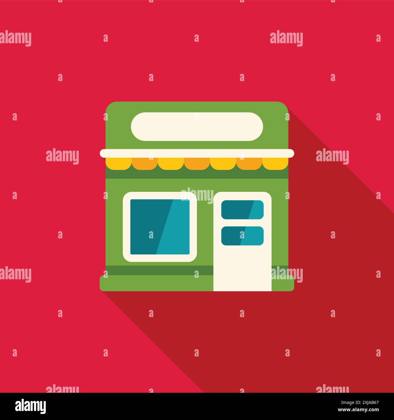 Green storefront building facade with awning representing small ...