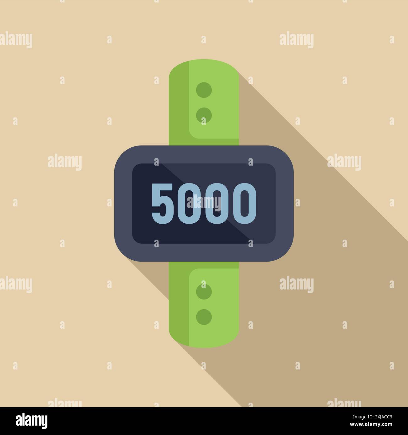 Fitness tracker displaying 5000 steps on green strap, encouraging a ...
