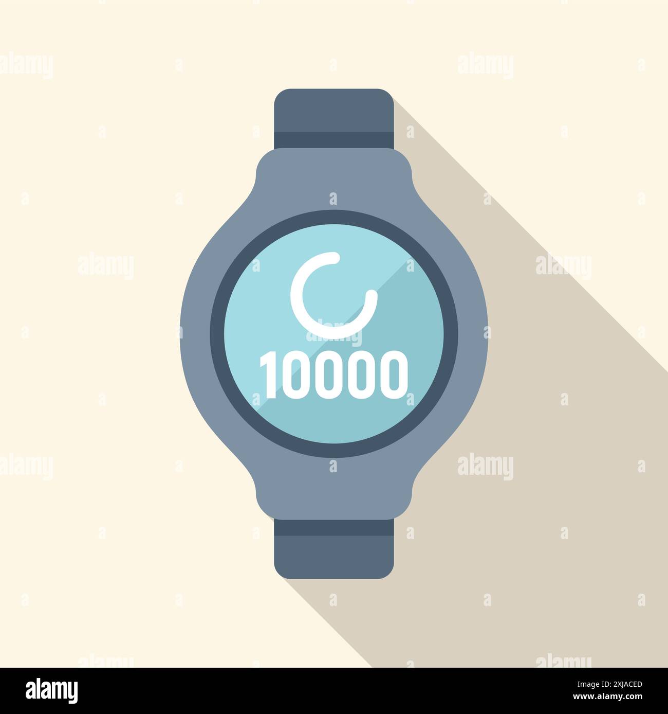 Smart watch showing 10000 steps on screen icon in flat style with long ...