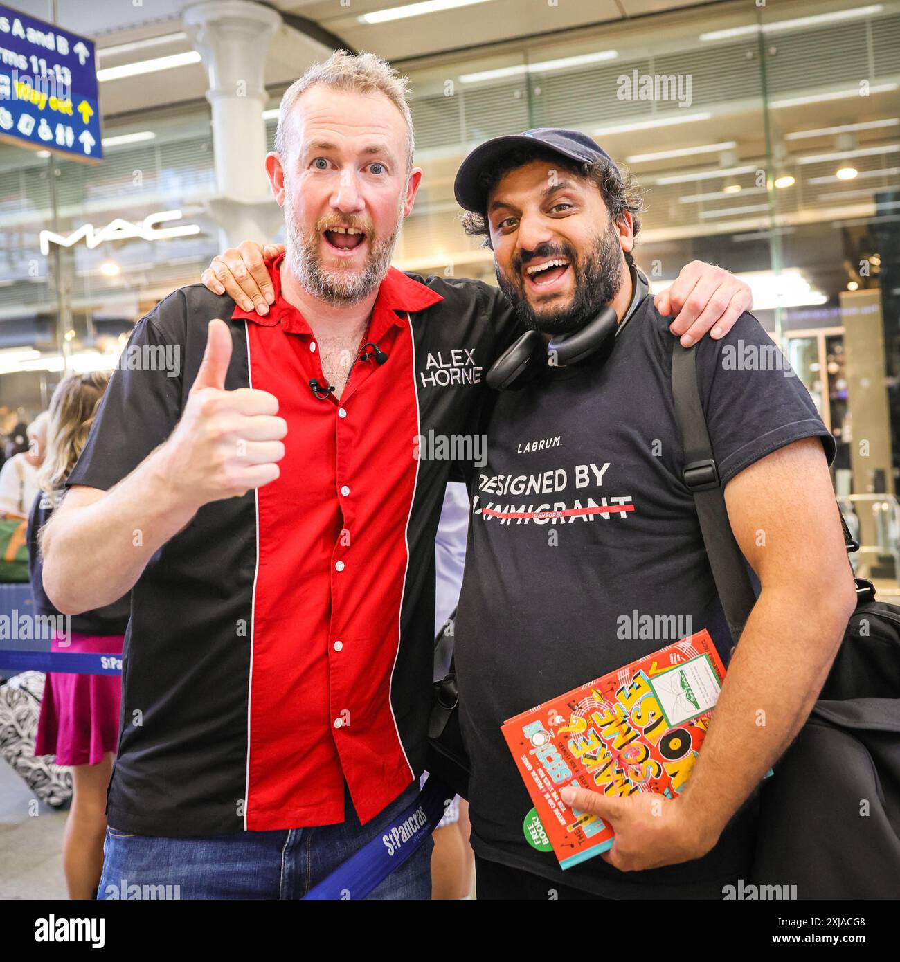 London, 17th July 2024. Nish Kumar, fellow comedian, and at the station ...
