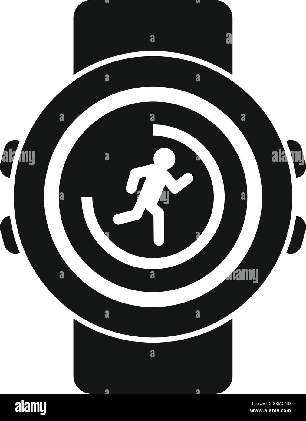 Black and white icon of a smartwatch displaying a running man symbol ...
