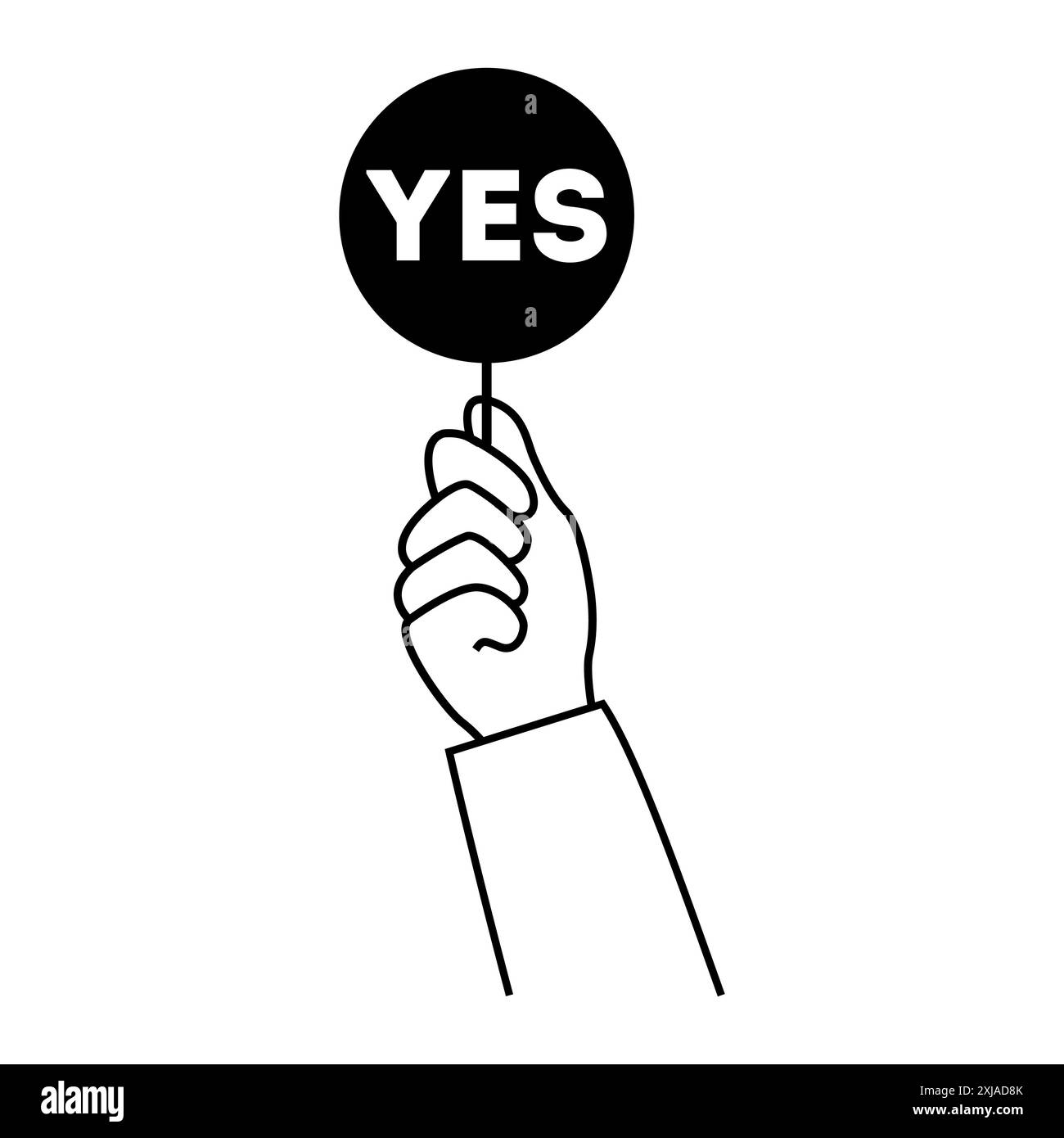 Hand hold two Yes or No tables. Make a choice yes or no. Line vector ...