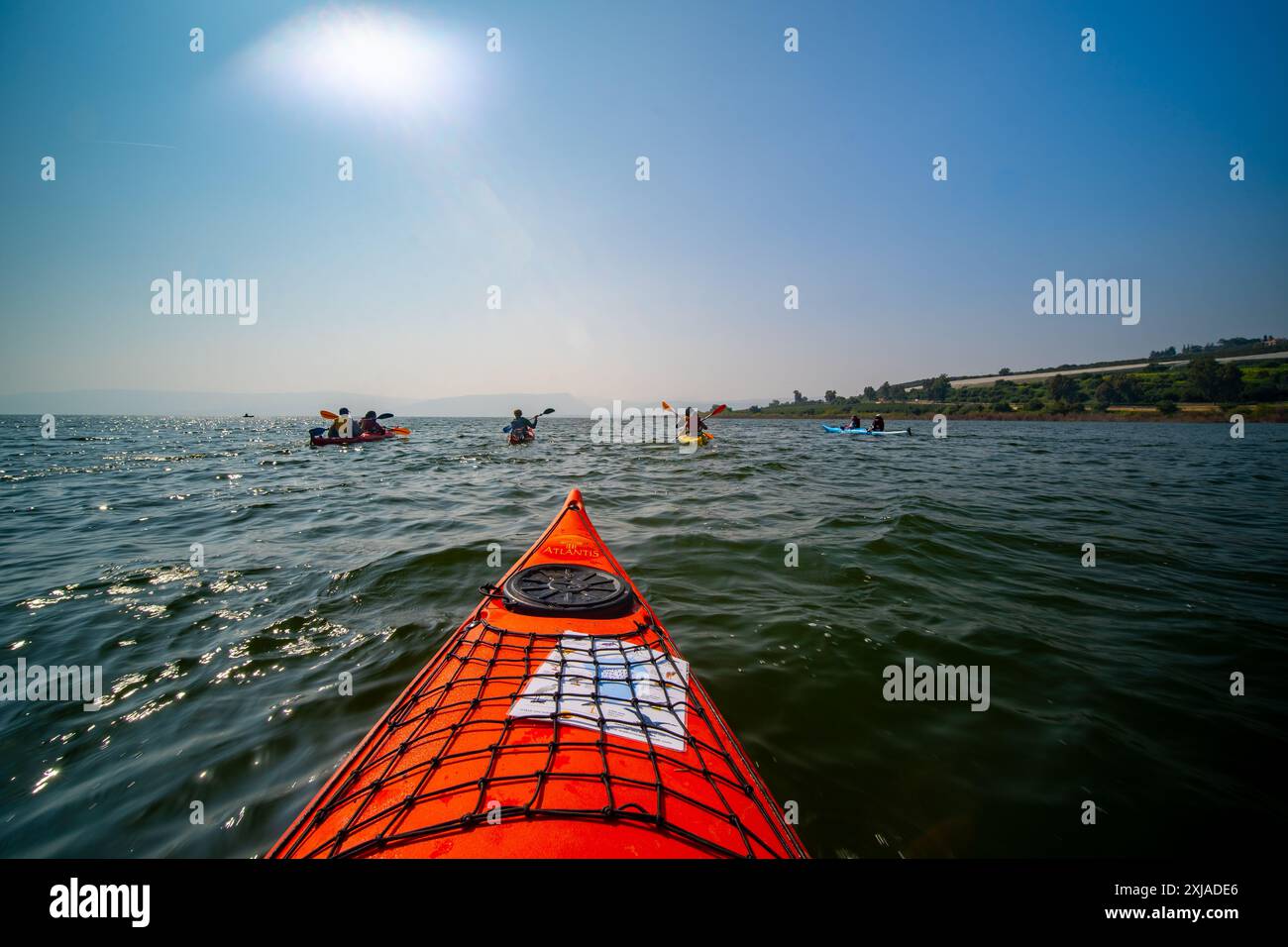 Kayaking in lake Kineret, Sea of Galilee, Israel Stock Photo - Alamy