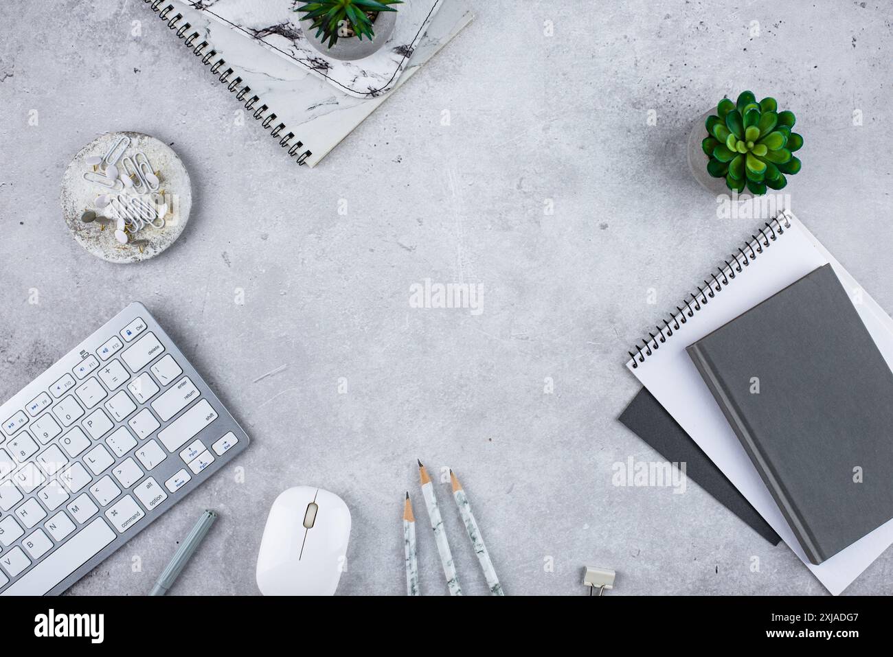 Top view work desk office workspace Stock Photo - Alamy
