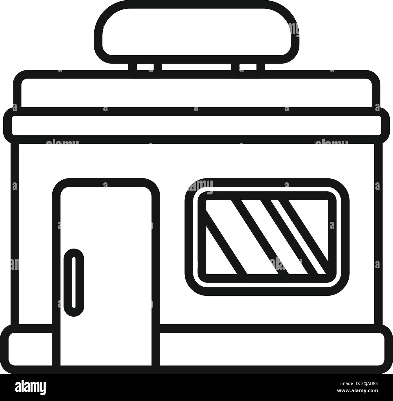 Simple line drawing of a small shop building facade with a blank ...
