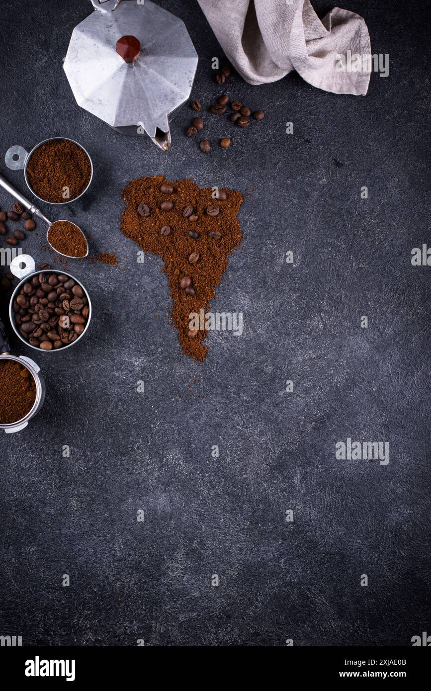 Grounded coffee and beans from South America Stock Photo - Alamy