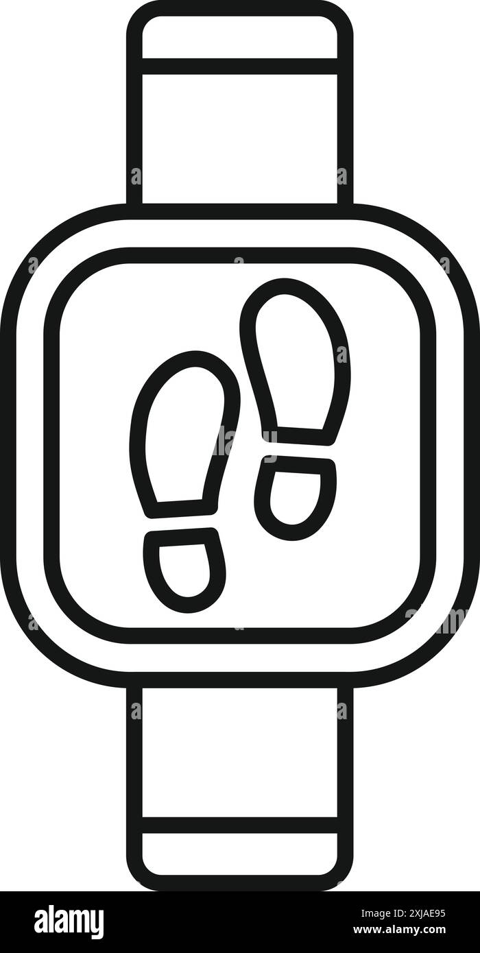 Line style icon representing a smartwatch displaying footprints ...