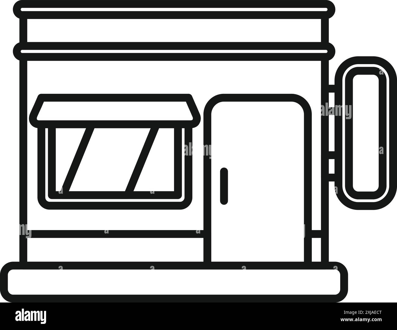 Simple line drawing of a small cafe building facade with a window, a ...