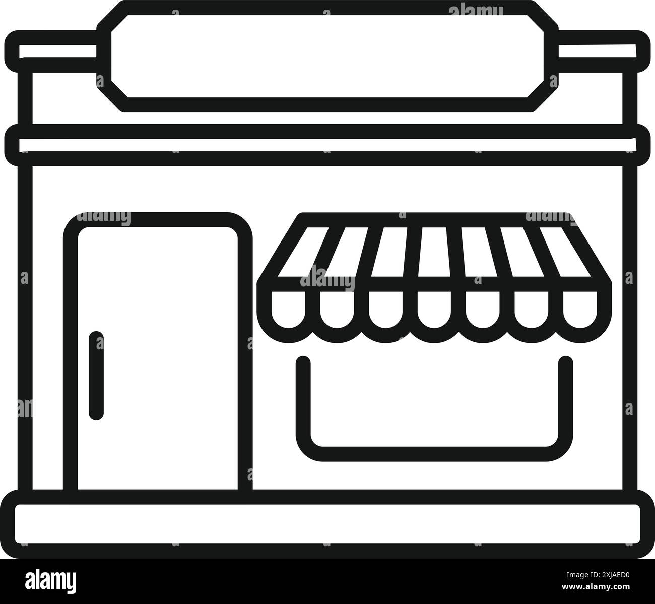 Street food shop building facade with striped awning and shawarma doner ...
