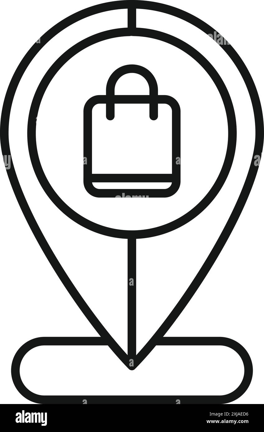 Line art style icon of a location pin pointing a shopping bag ...