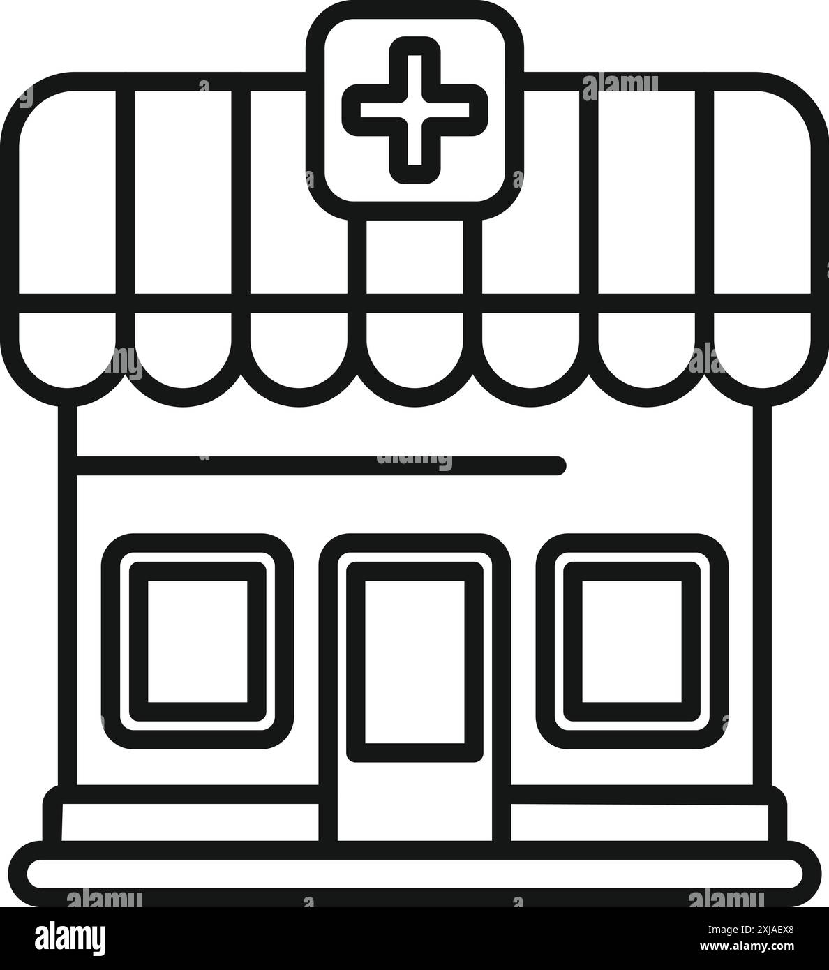 Simple line drawing of a pharmacy drugstore building facade with ...