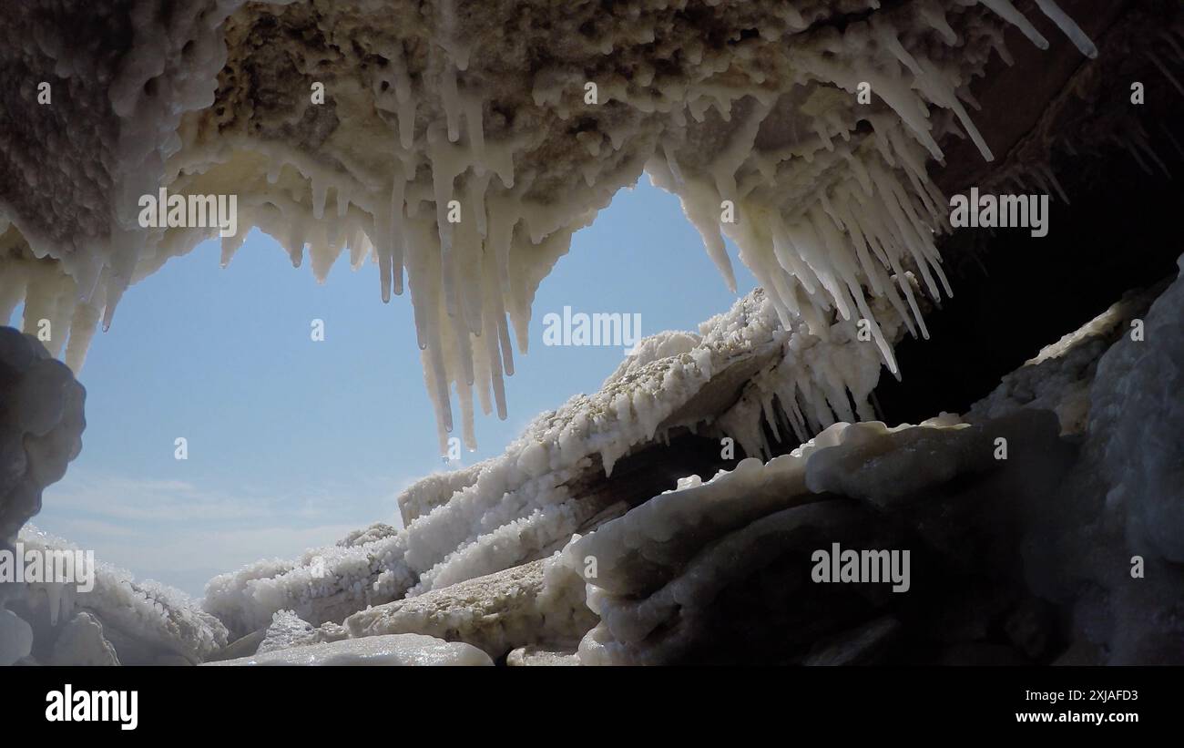Crystalized salt in the interior of a Salt cave in Mount Sodom, Dead ...