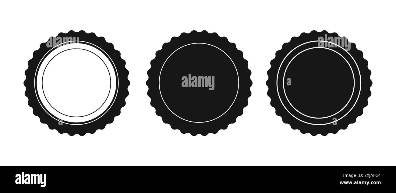 Four blank circular design elements are shown, each with wavy edges ...