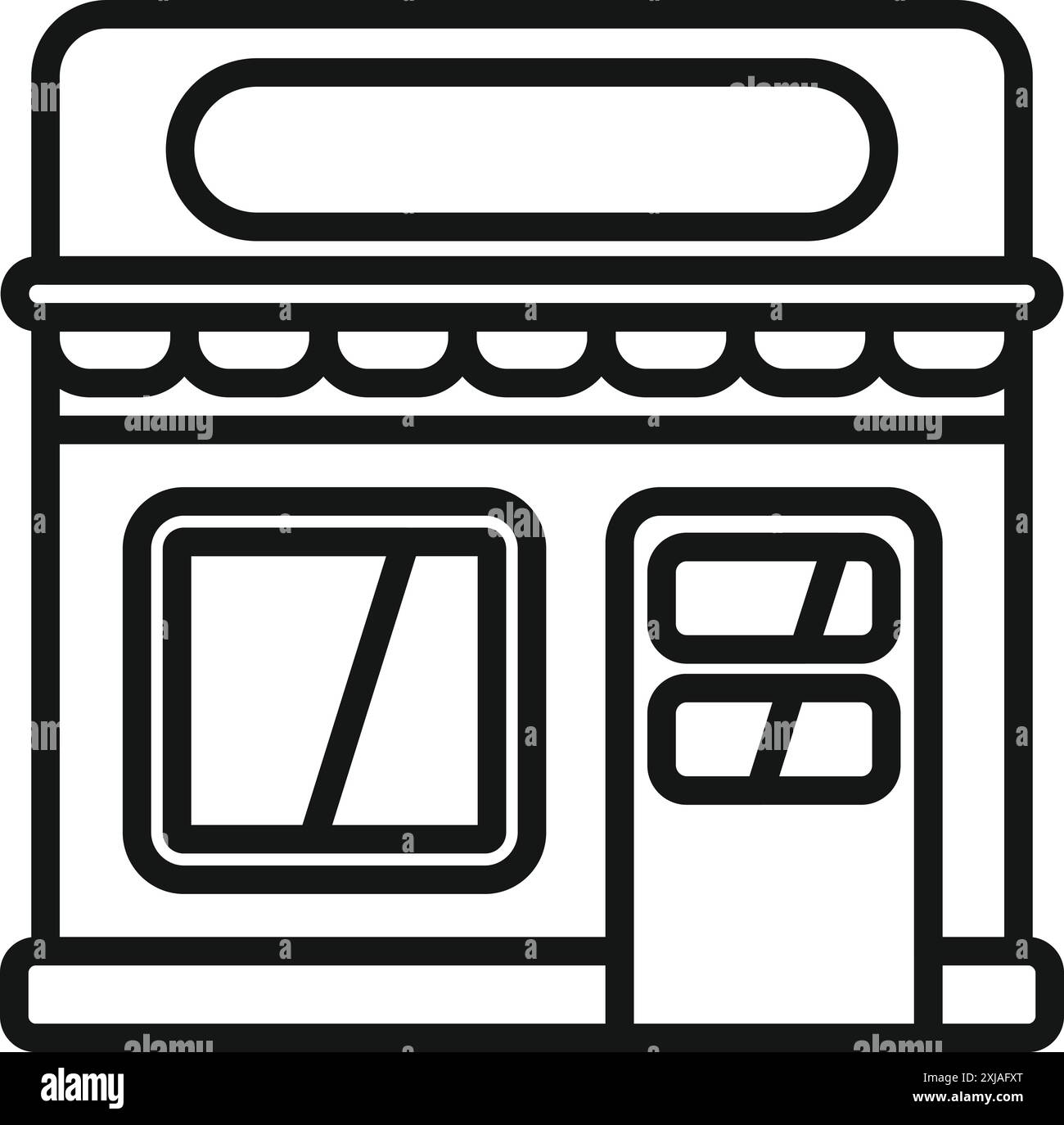 Small business storefront with awning and large window display is ...