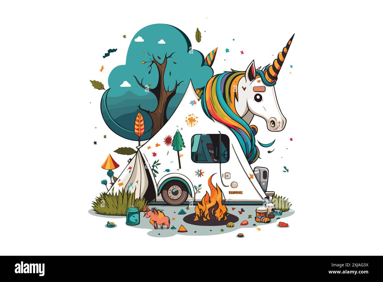 Unicorn Camping Vector Illustration Stock Vector Image & Art - Alamy