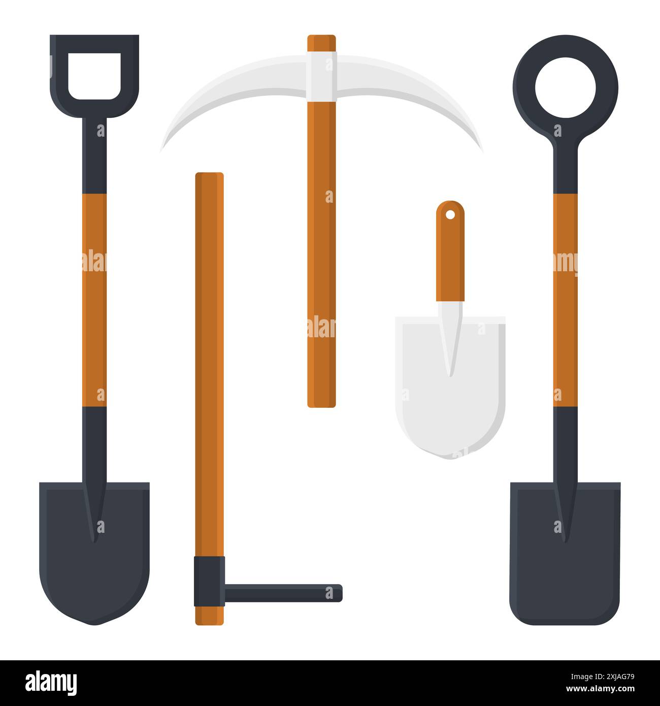 Vector Wooden Digging Tool Collection. Wooden Ax Shovel. Simple Tool ...