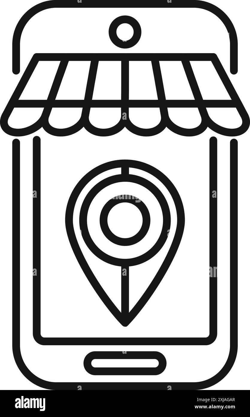 Minimalist line art icon of a smartphone displaying a location pin ...