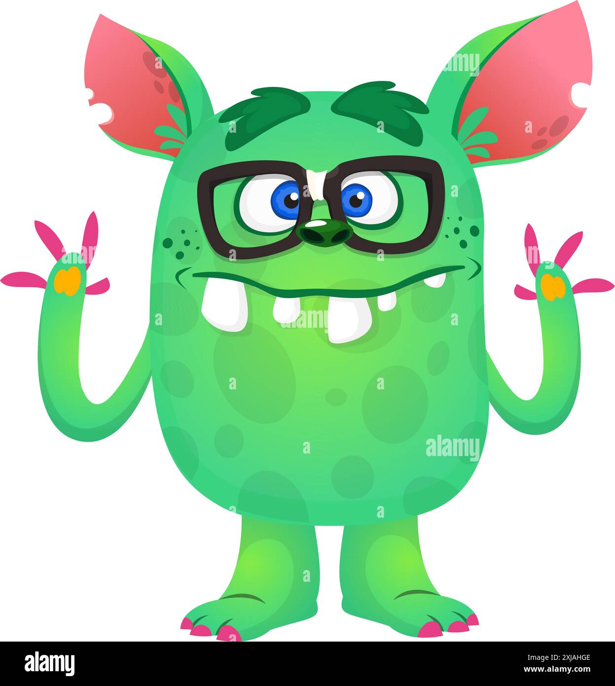 Happy cartoon alien creature waving hands. Halloween vector ...