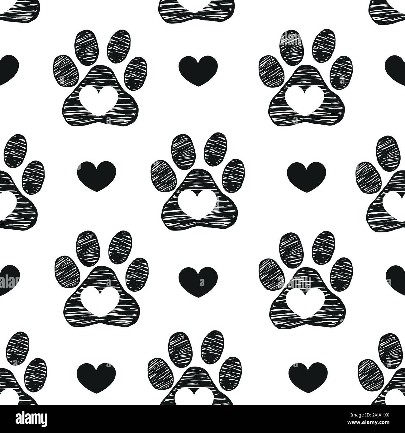 Black and white paw prints with hearts pattern Stock Vector Image & Art ...