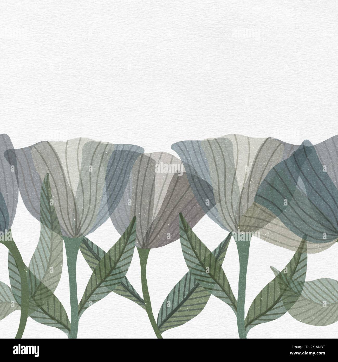 An elegant minimalist floral border illustration with muted green and ...