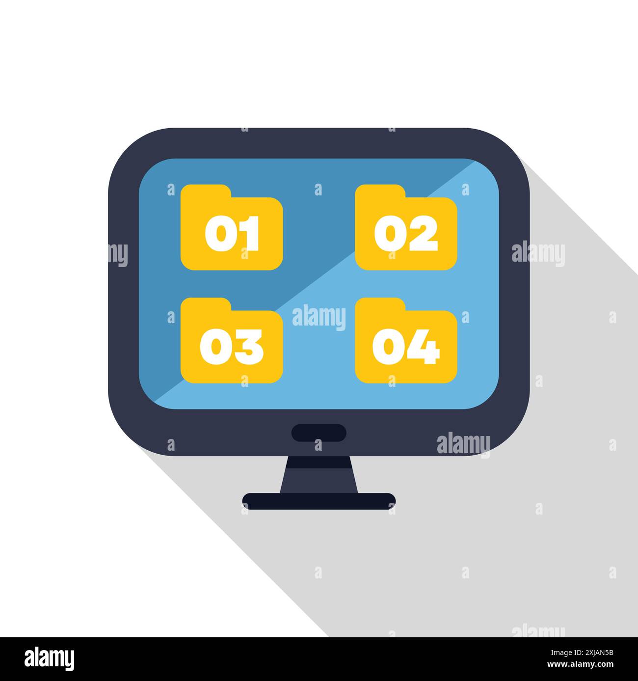Computer monitor displaying four folders, representing a digital file ...