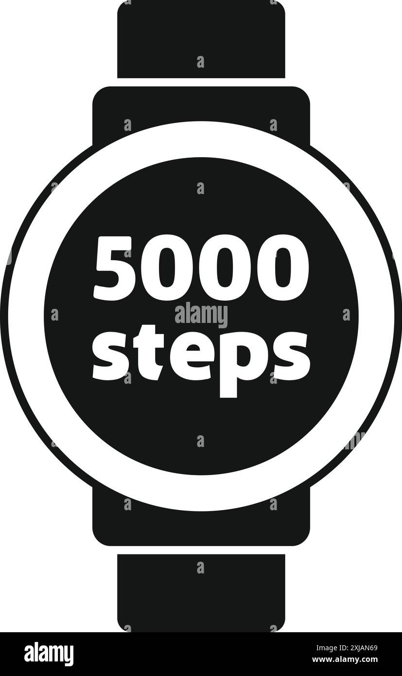 Black and white icon of a smartwatch displaying 5000 steps ...