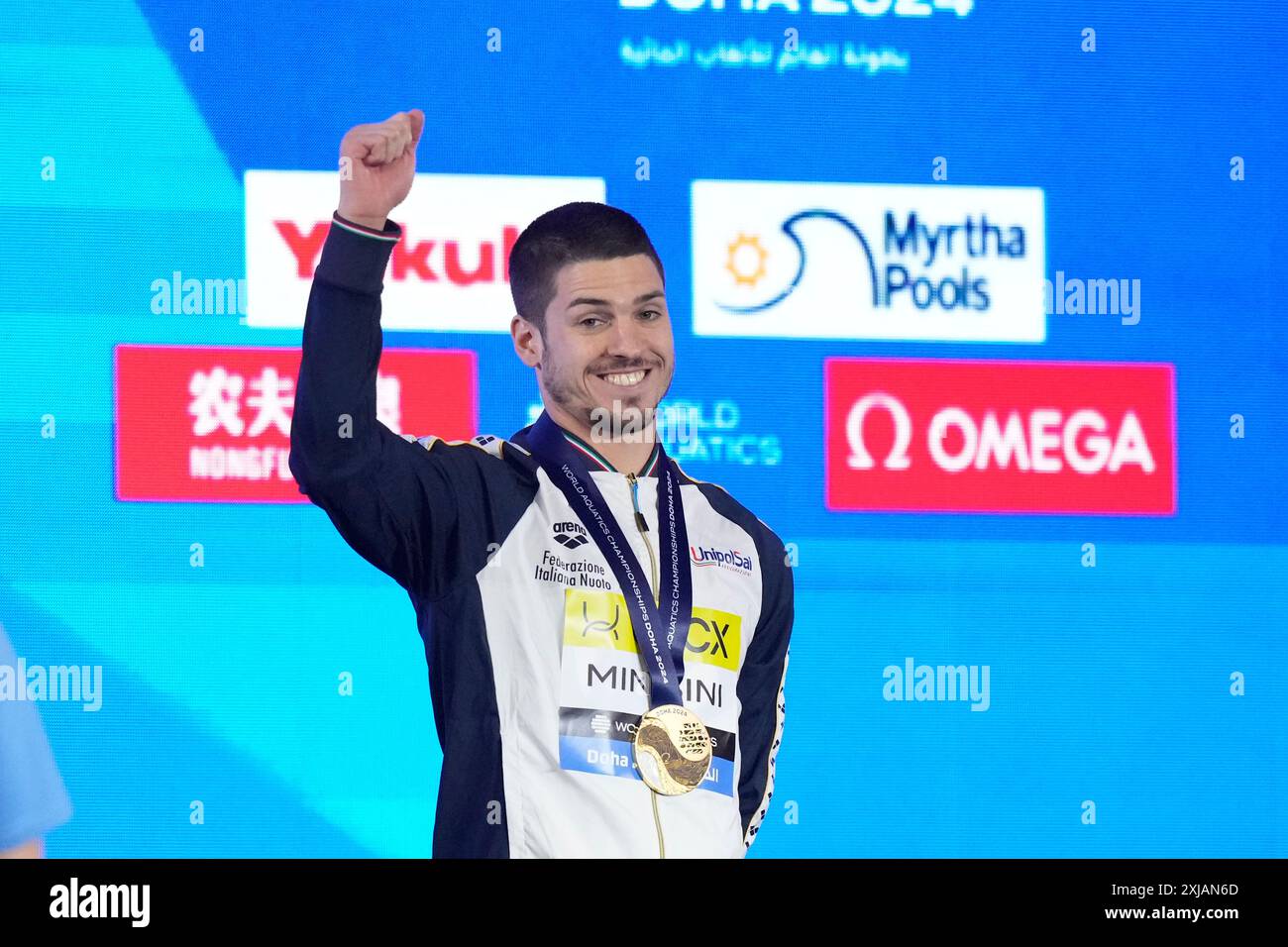 FILE - Gold medalist Giorgio Minisini of Italy, reacts during the medal ...