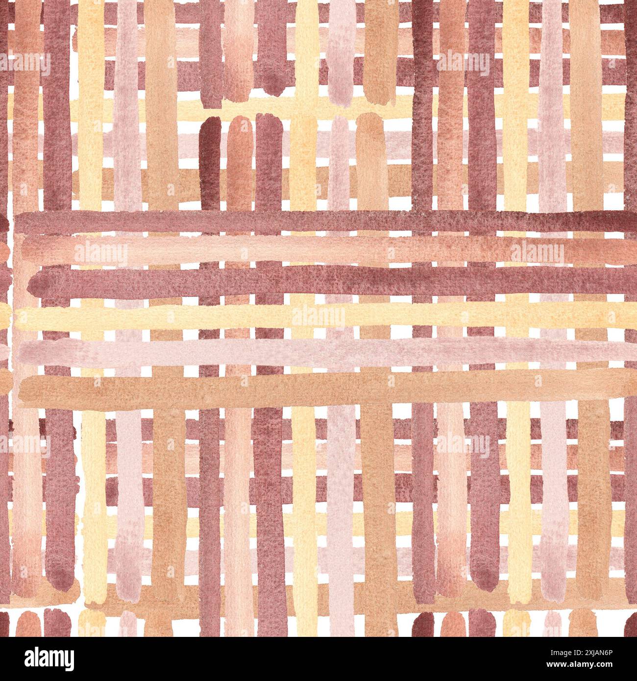 Checkered pattern. Watercolor stripes and spots of pink and burgundy ...