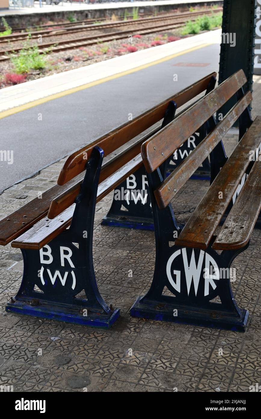 Seats on Totnes railway station bearing the initials of the Great ...