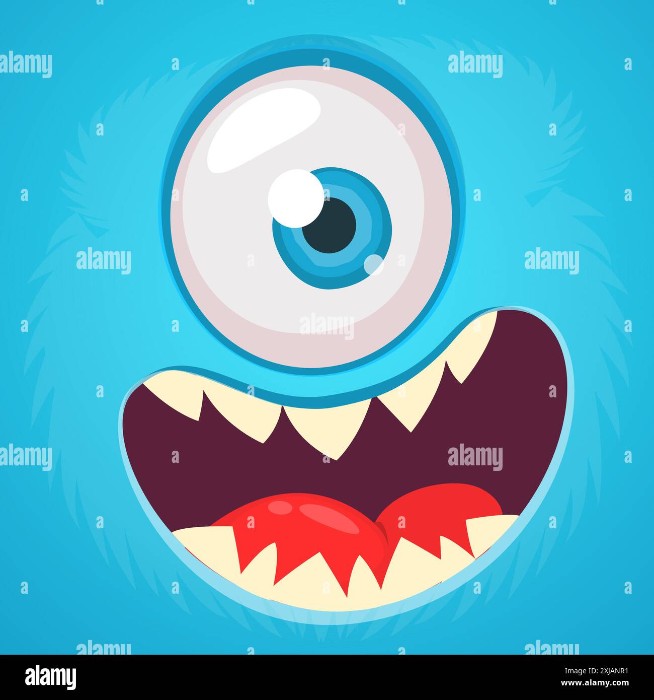 Cartoon funny one eyed monster face expression. Vector illustration ...