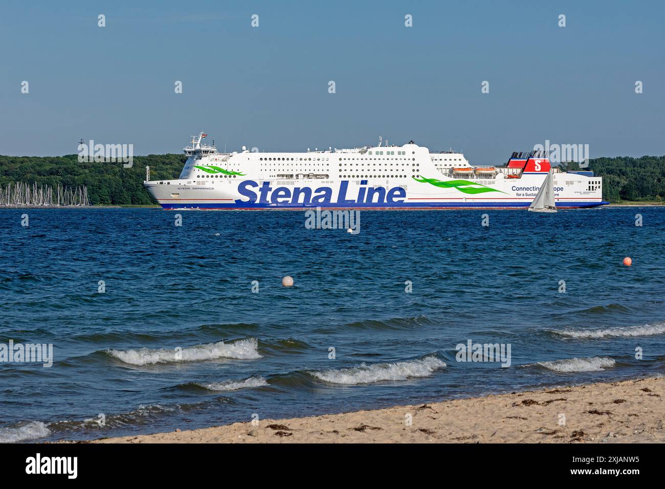 Stena Line ferry, sailing boat, waves, swell, surf, Falckenstein Beach ...