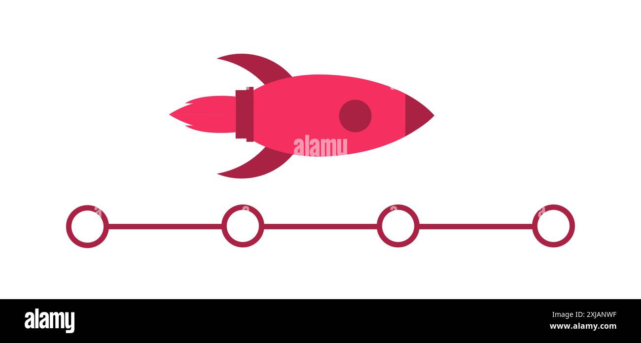 A simple red rocket with fire coming out of the back is moving towards ...