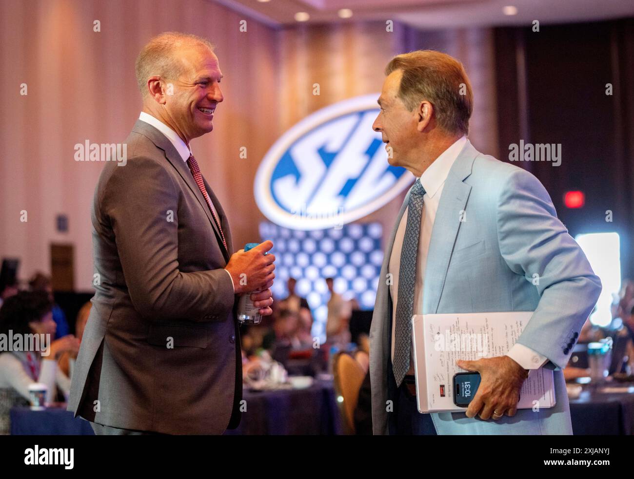 Alabama head football coach Kalen DeBoer, left, and former Alabama ...