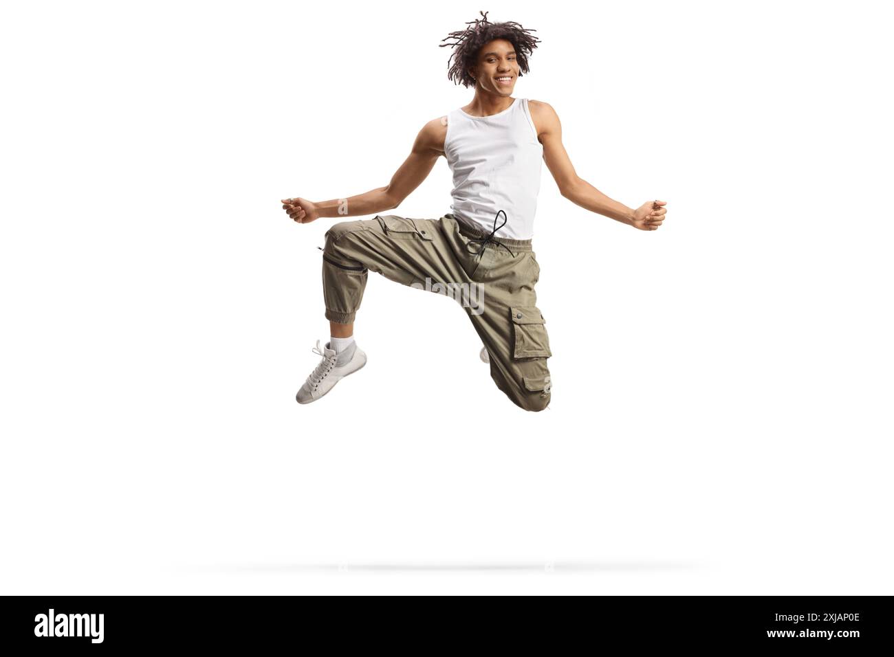 African american male dancer jumping isolated on white background Stock ...