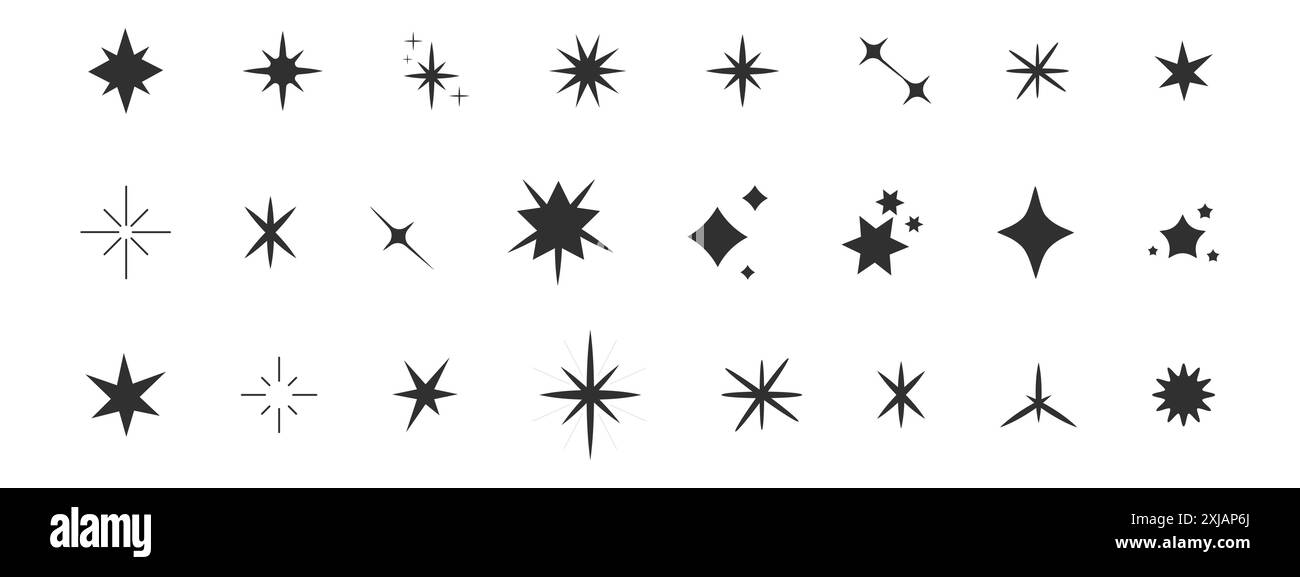 Set shine sparkle icon glare,light,blink star minimal shape, burst and ...