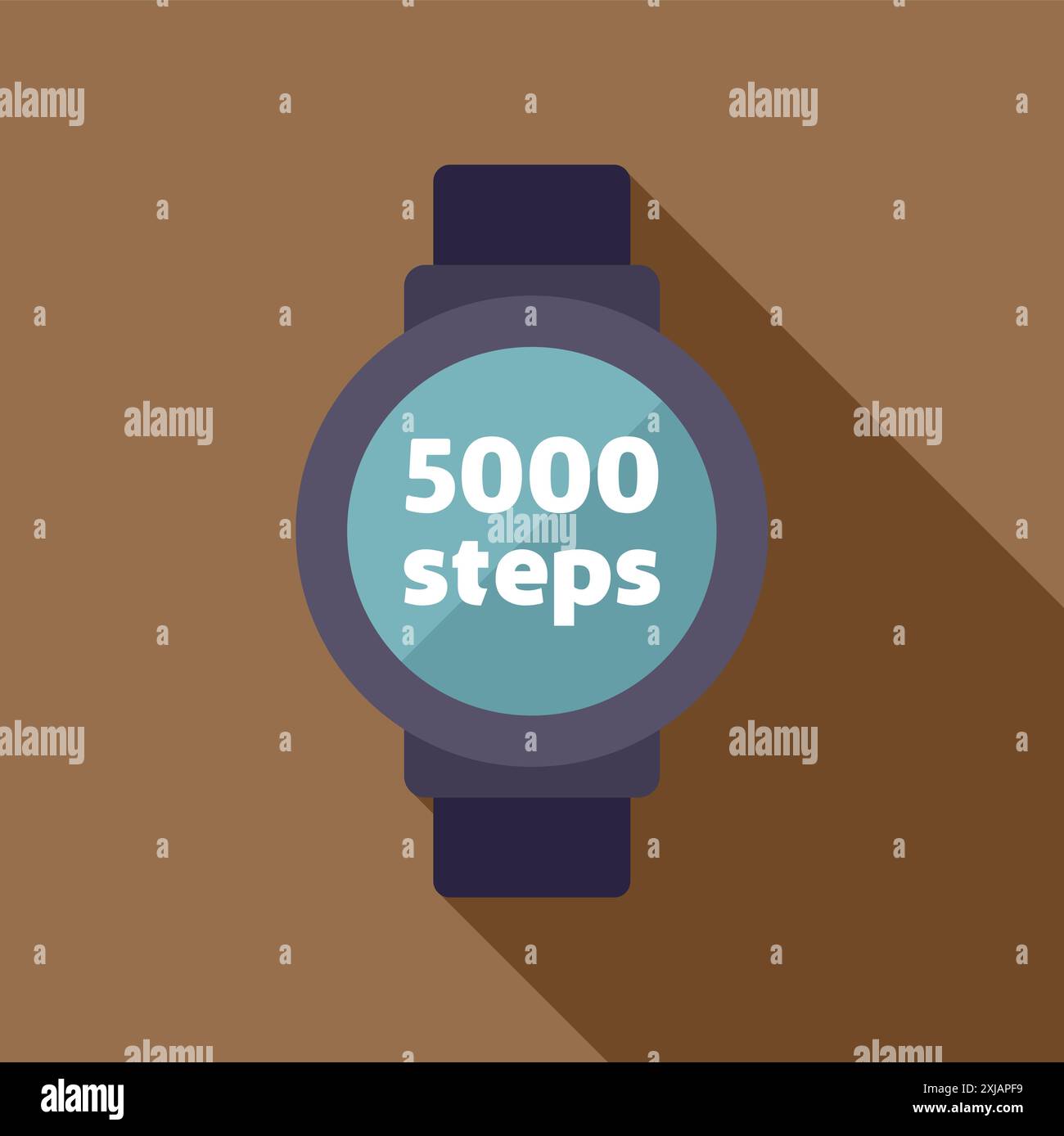 Smart watch showing 5000 steps icon in flat style on a brown background ...