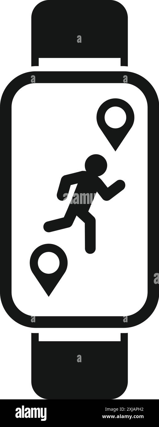 Black and white icon of a smartwatch showing a running app, with an ...